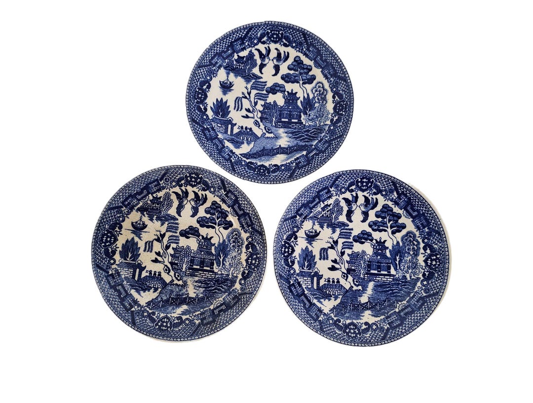 Vintage Blue Willow Bread and Butter Plates Set of 3 Crazing Ironstone ...