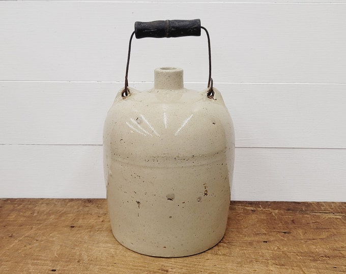 Antique Stoneware Crock Whiskey Jug With Bail Wire Wood Handle ...