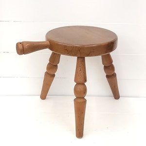 Vintage Wood Three Leg Milking Stool Farmhouse Cottage Wood Spindle ...