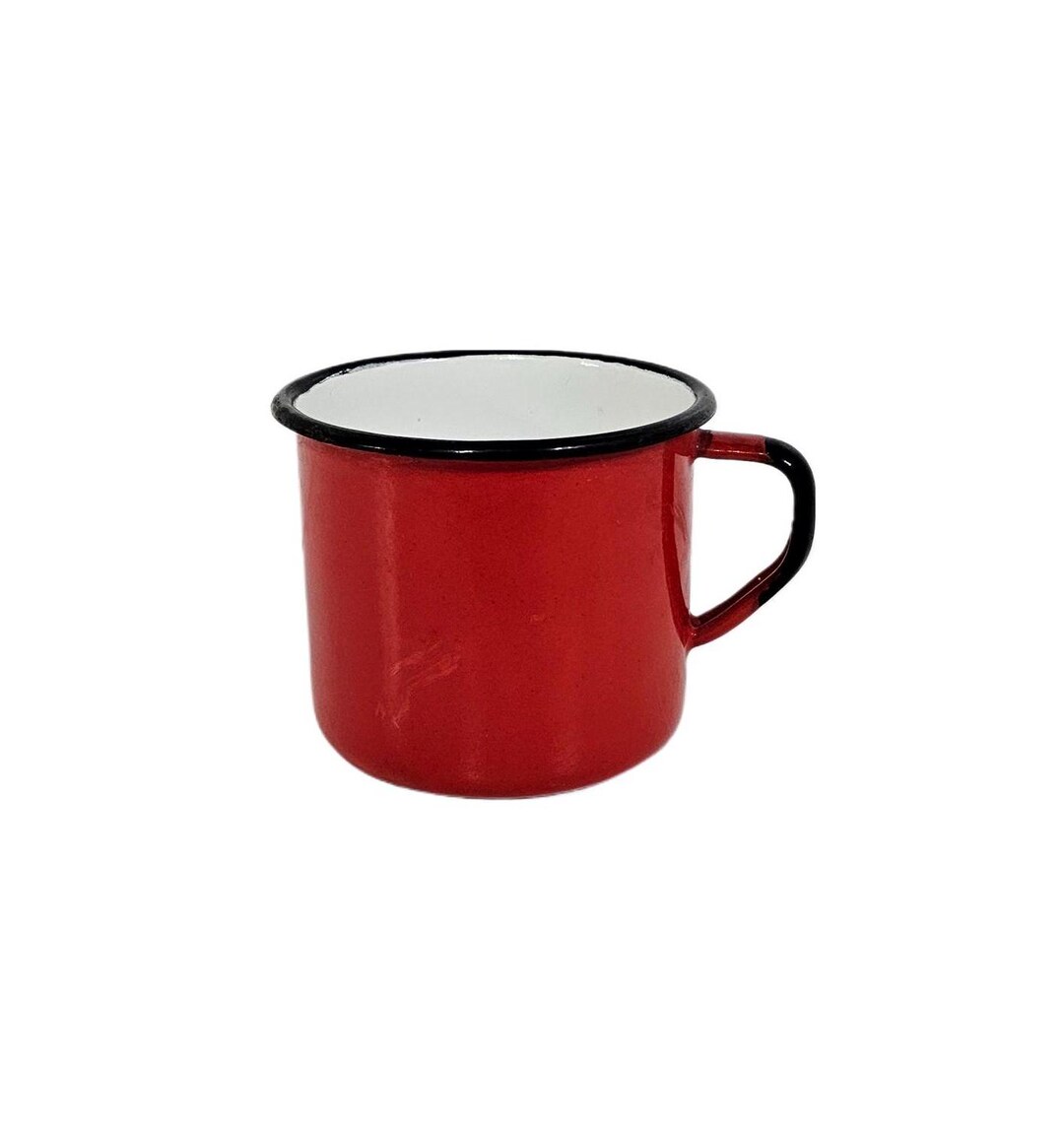 Vintage Red and Black Enamelware Cup - Farmhouse Kitchen - Red Enamel ...