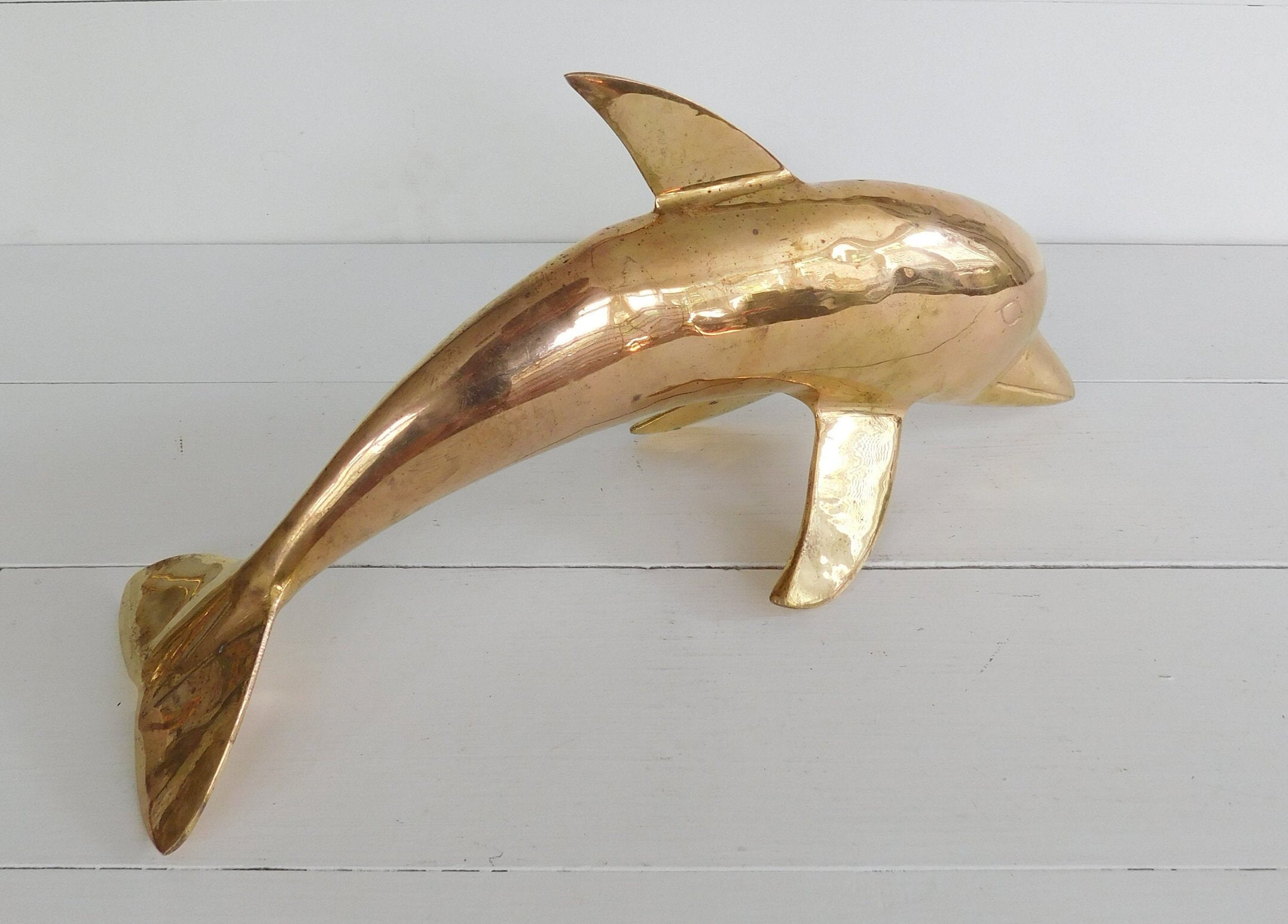 Vintage Large Brass Dolphin Figurine Coastal Decor Dolphin | Etsy
