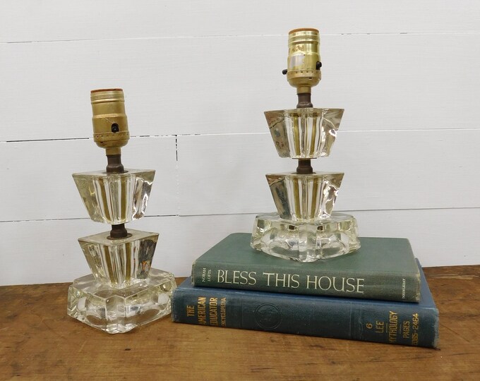 Mid Century Square Glass Pyramid Bedroom Lamps - Clear Glass Lamps ...