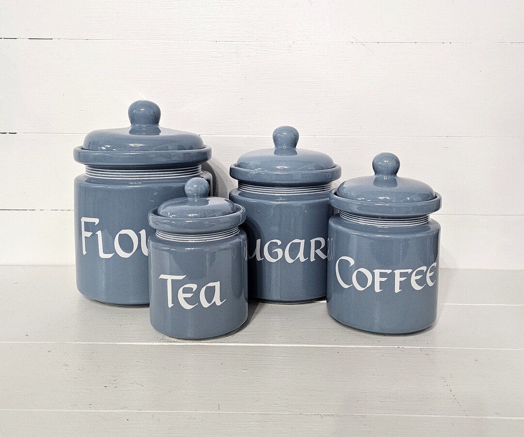 Vintage Blue Kitchen Canister Jar Set Flour Jar Sugar Jar Kitchen ...