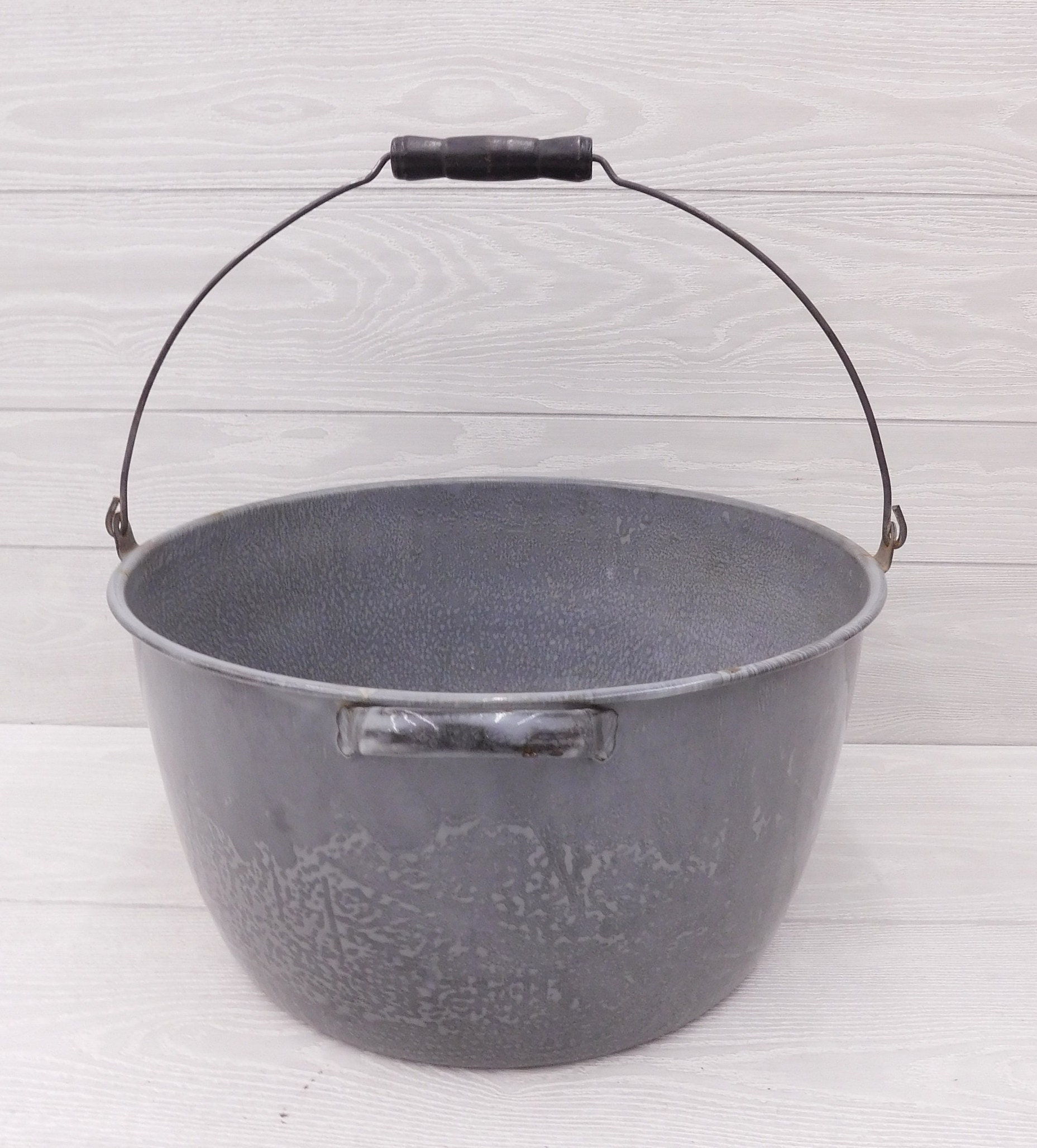 Vintage Large Gray Enamelware Bucket Pail Washtub With Carry | Etsy