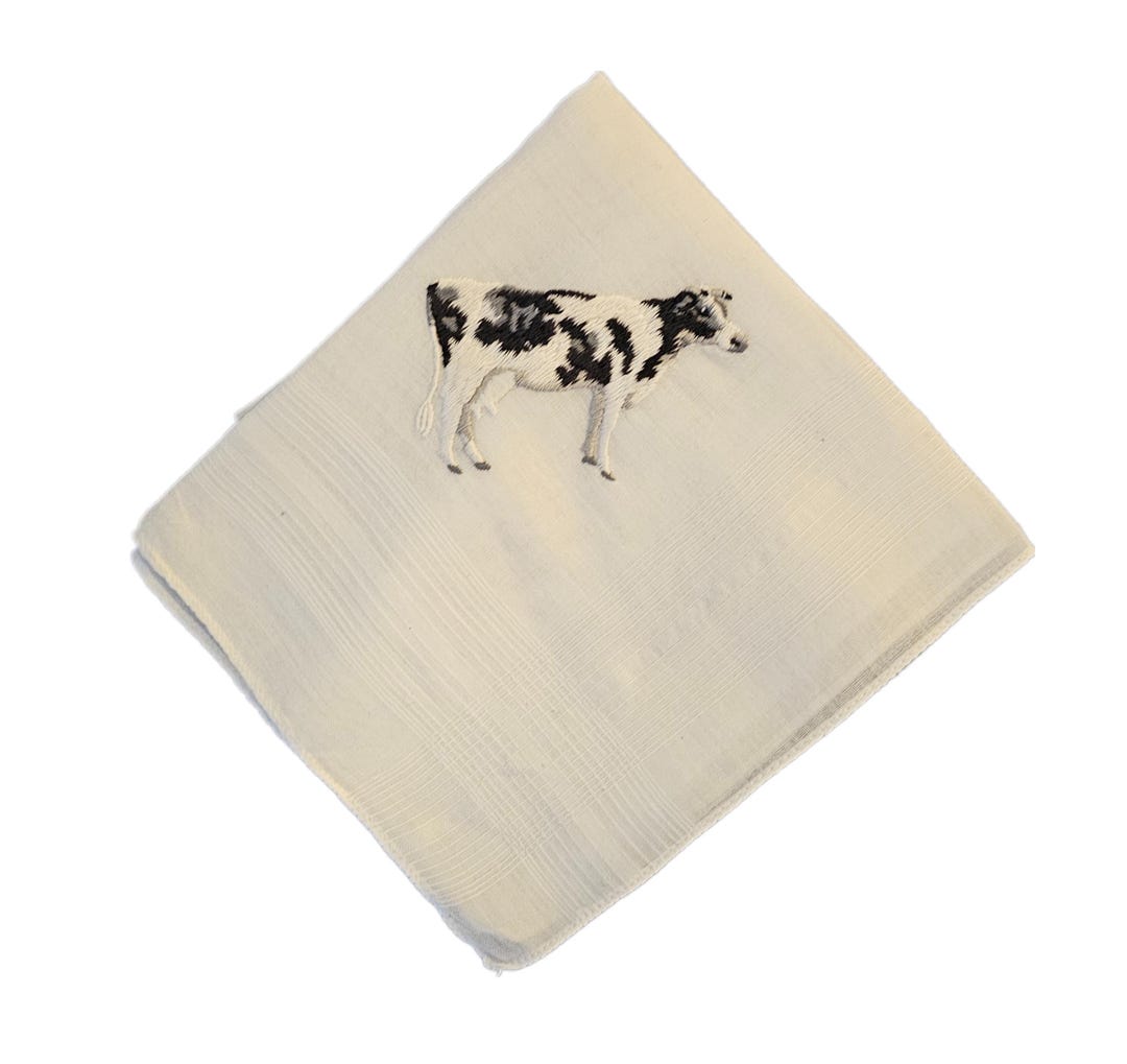 Vintage White Hankerchief With Holstein Cow Embroidery - Etsy