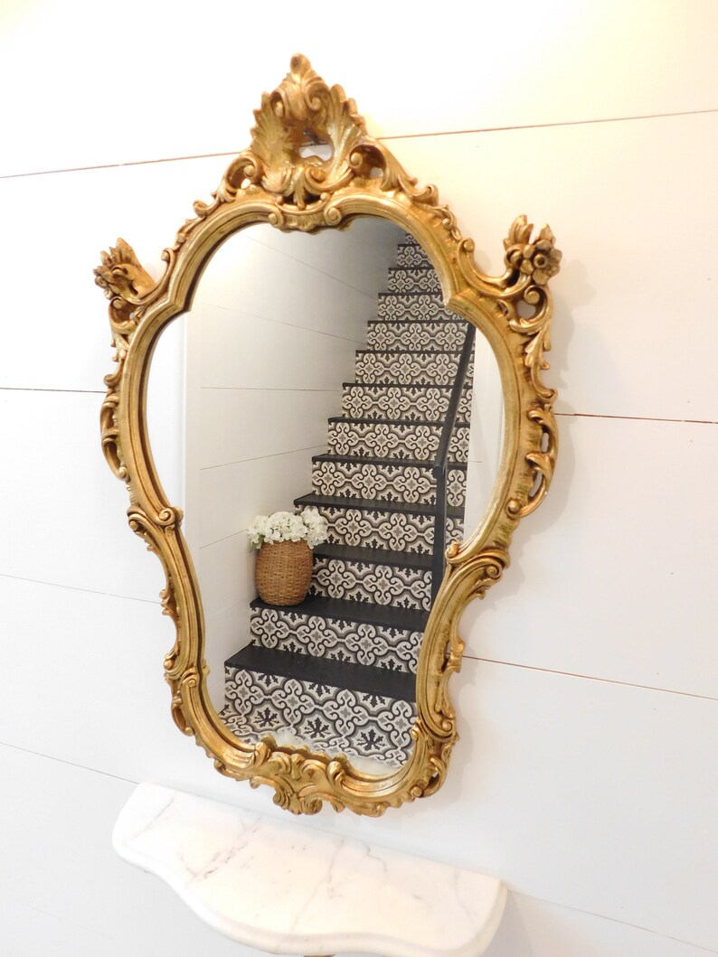 Vintage Gold Scroll Wall Mirror With Marble Shelf Farmhouse - Etsy