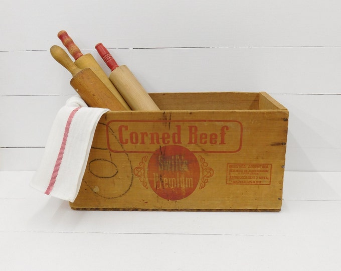 Vintage Swift's Premium Corn Beef Wood Crate Box - Wood Storage Box ...