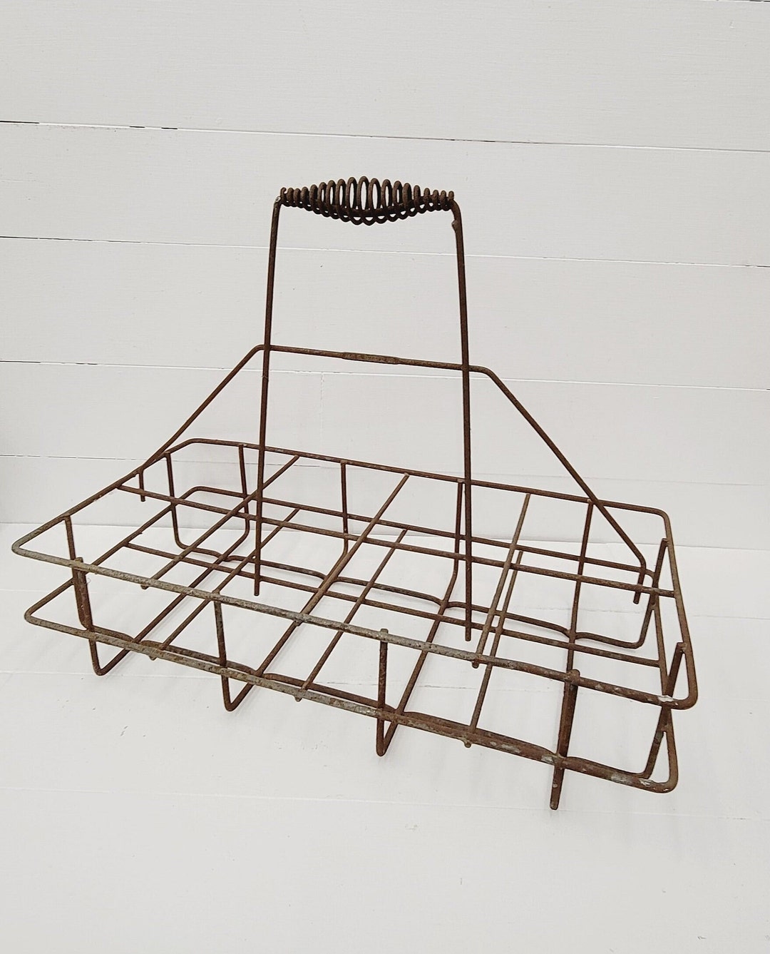 Vintage Milk Bottle Storage Caddy - Rusty Metal - Farmhouse Cottage ...