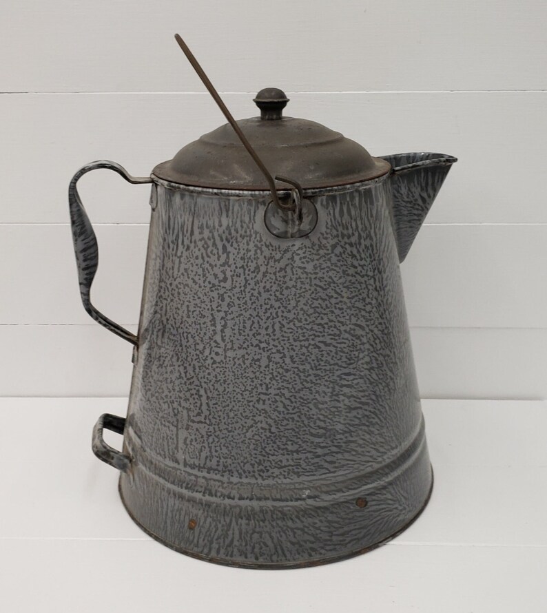 Vintage Gray Graniteware Enamel Kettle Farmhouse Decor - Etsy