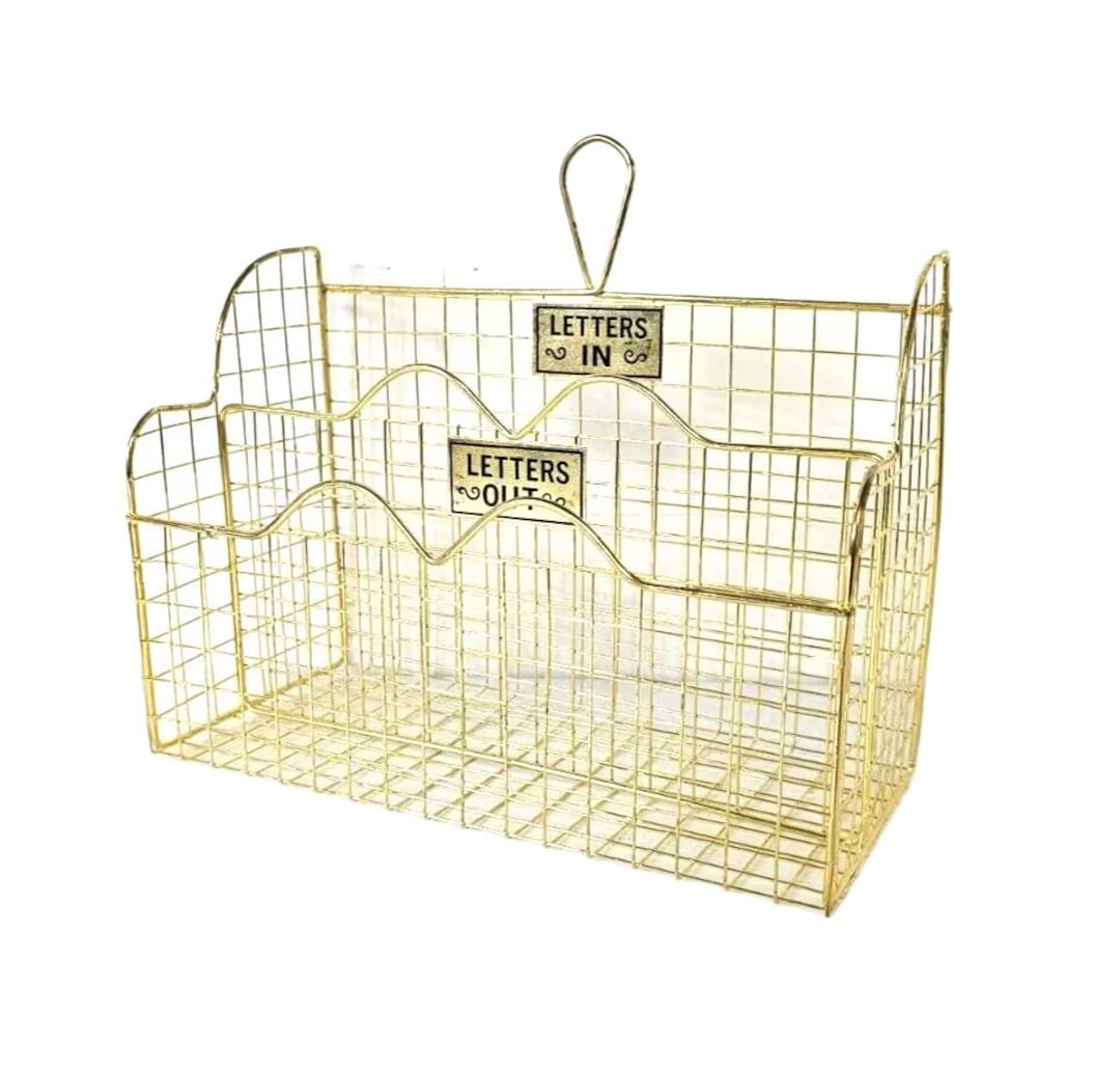 Vintage Gold Metal Wire Letter Holder - Letters In, Letters Out Desk ...