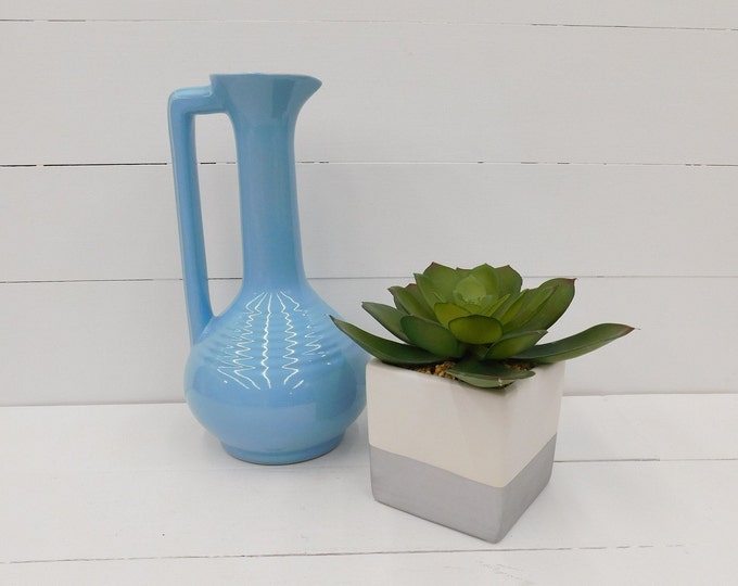Vintage Blue Frankoma V-10 Pottery Pitcher - Oklahoma Pottery - Signed ...
