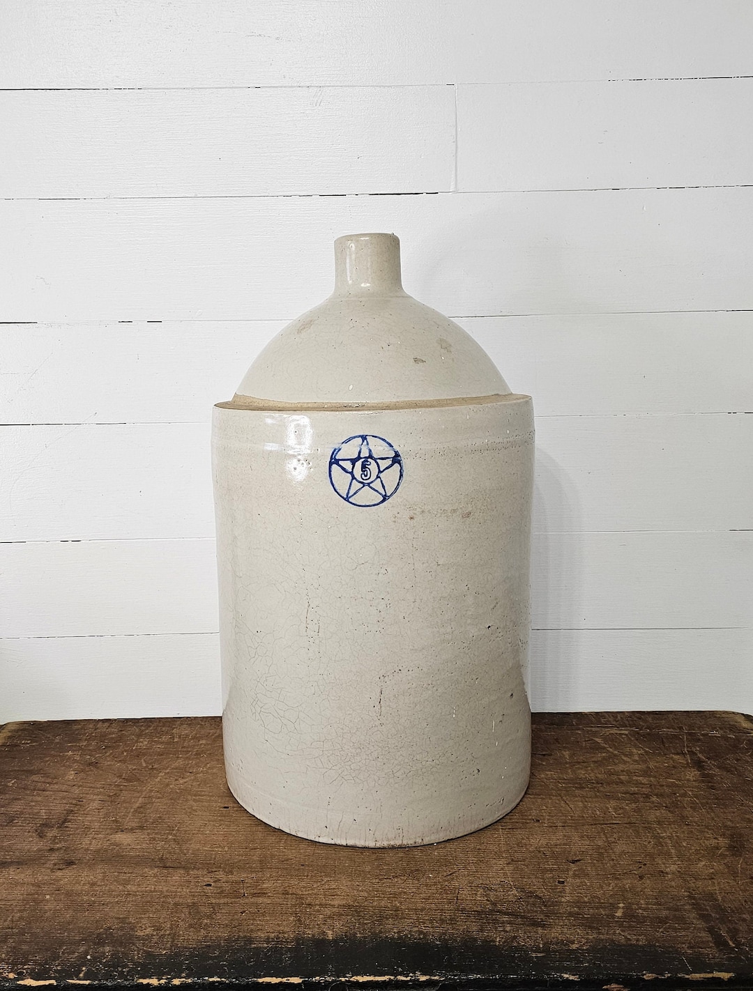 Vintage Blue Star 5 Gallon Stoneware Jug - Farmhouse Decor - Stoneware ...