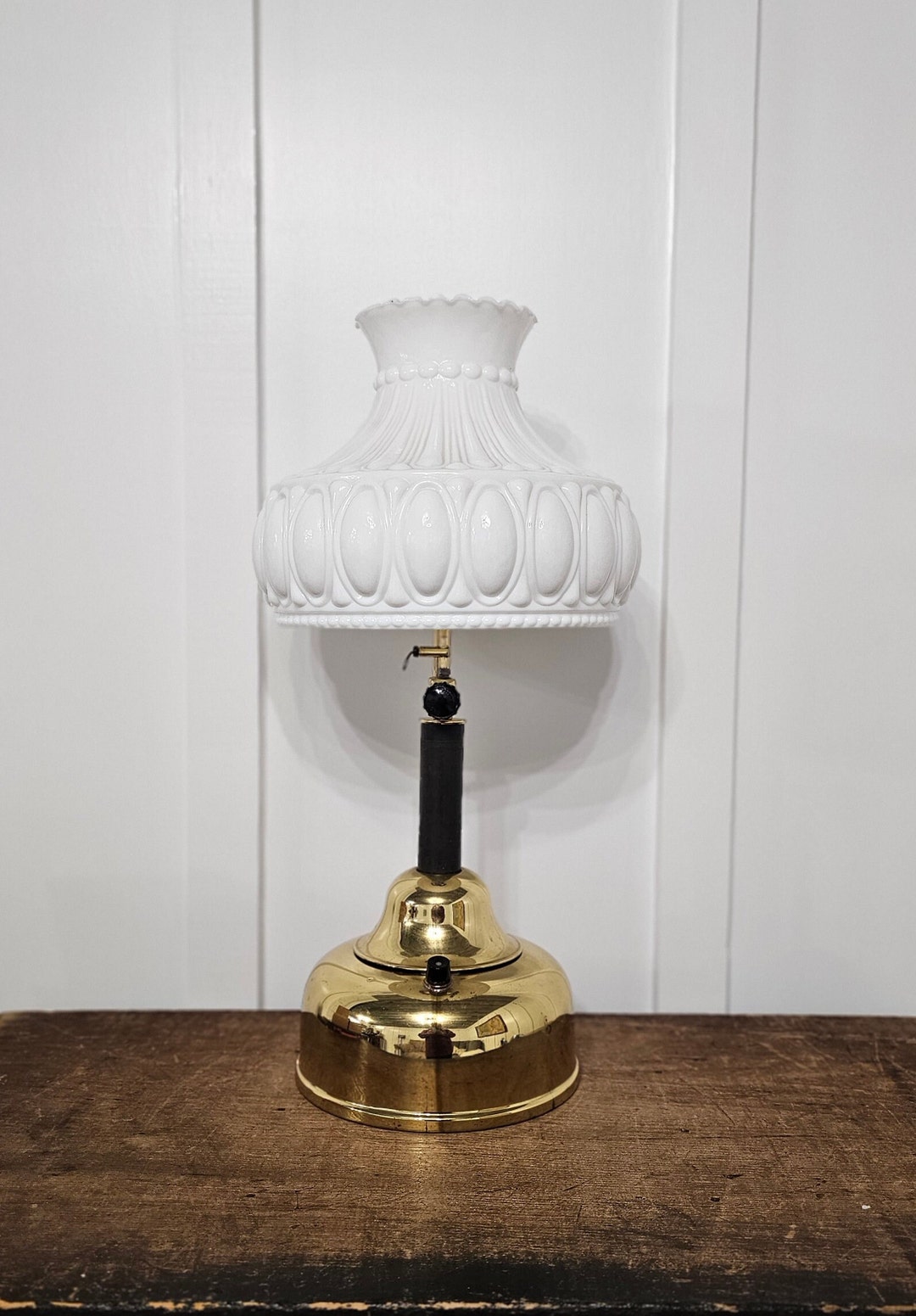 Antique Brass and Milk Glass Gas Lamp Electrified Table Lamp Farmhouse ...