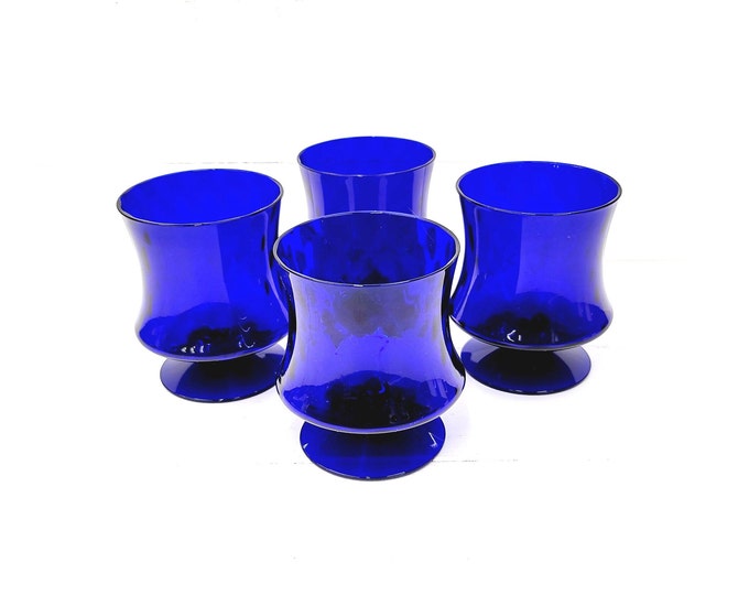 Vintage Cobalt Blue Footed Water Glasses Set Of 4 Blue Drinkware Etsy