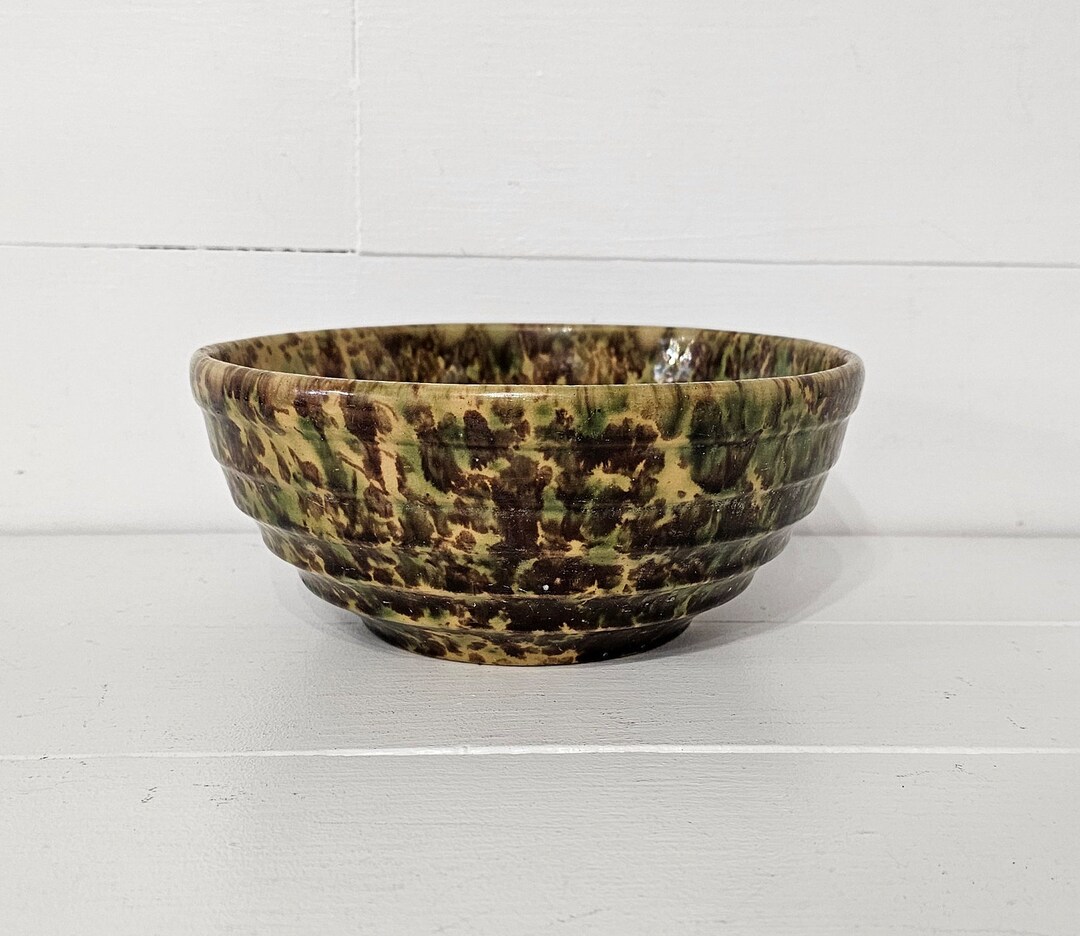 Vintage Spongeware Stoneware Bowl - Farmhouse Kitchen - Crock Bowl ...