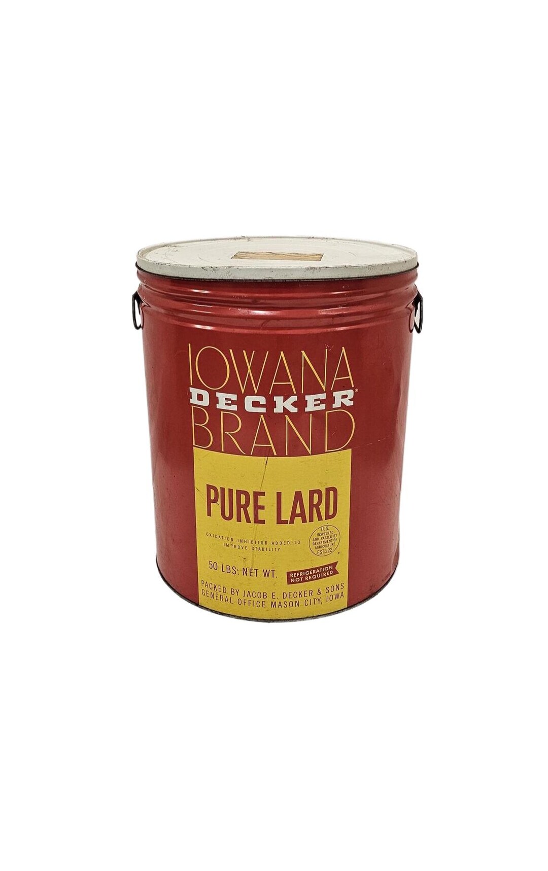 Vintage Iowana Decker Brand Pure Lard 50 Lbs Tin - Advertising Tin ...