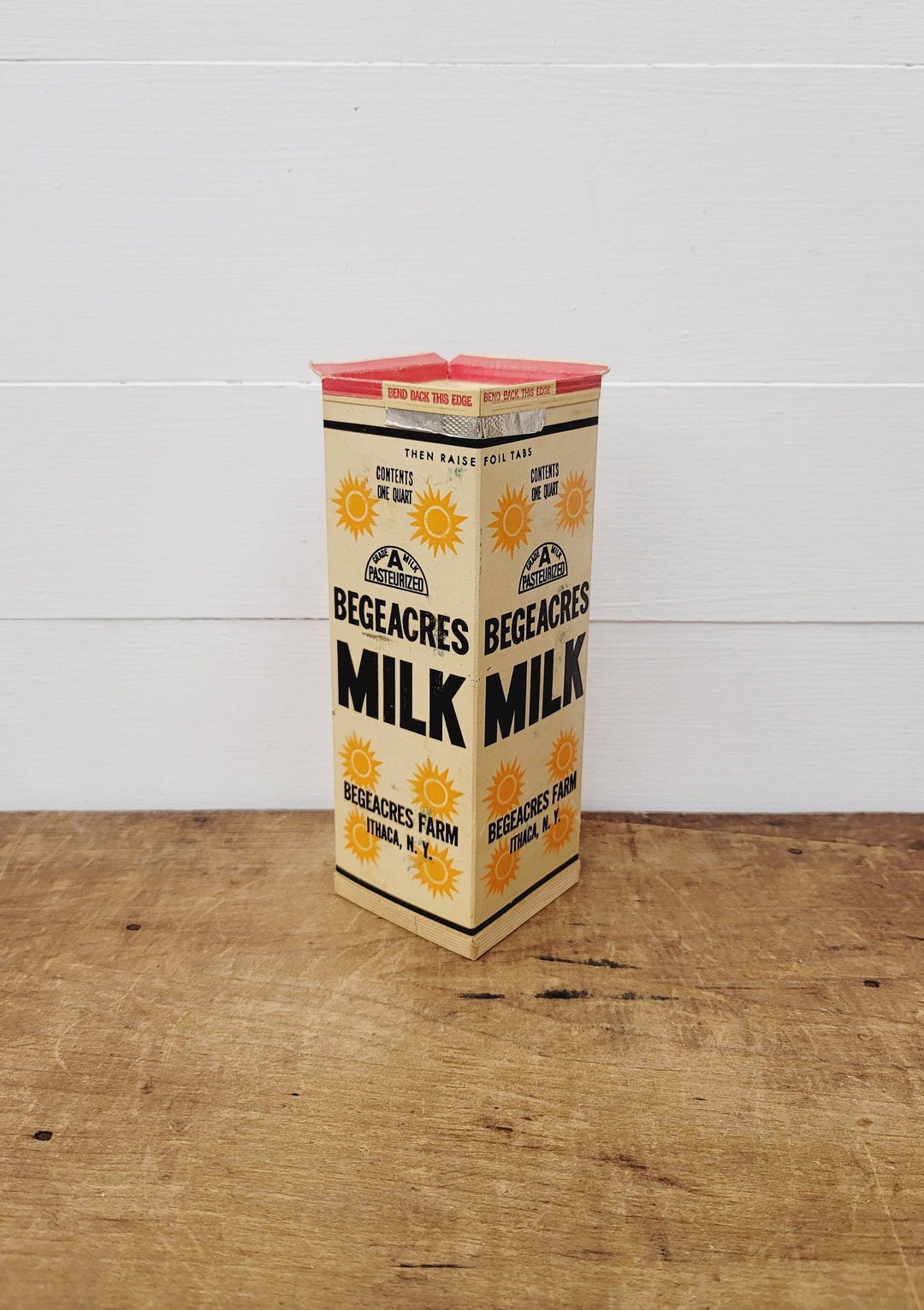 Vintage Begeacres One Quart Milk Carton - Farmhouse Decor - Collectible ...