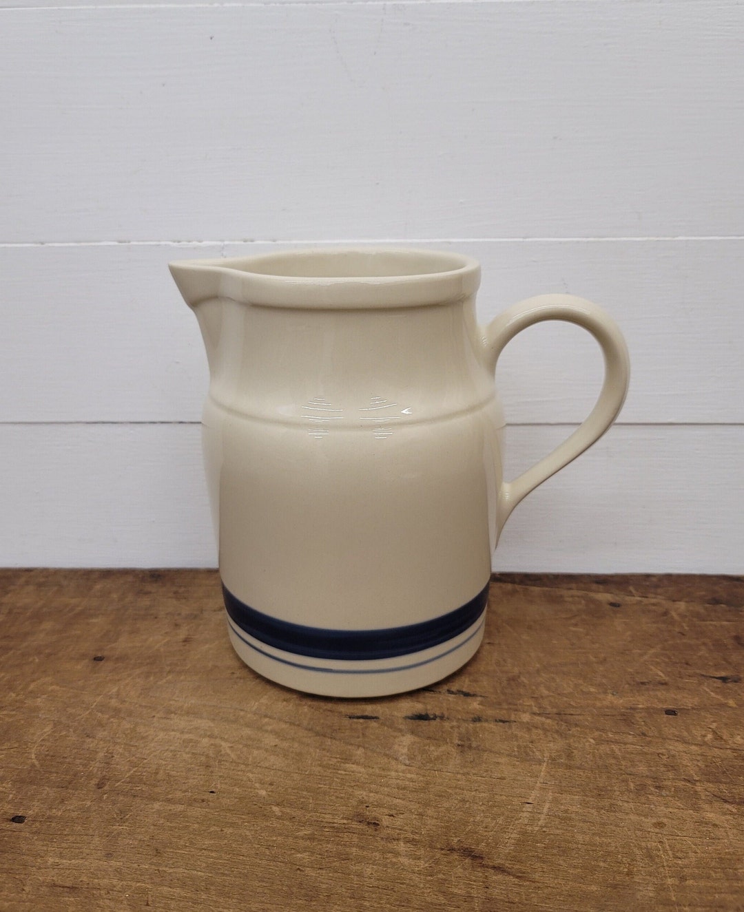 Vintage Blue Stripe Stoneware Serving Pitcher - Farmhouse Kitchen ...