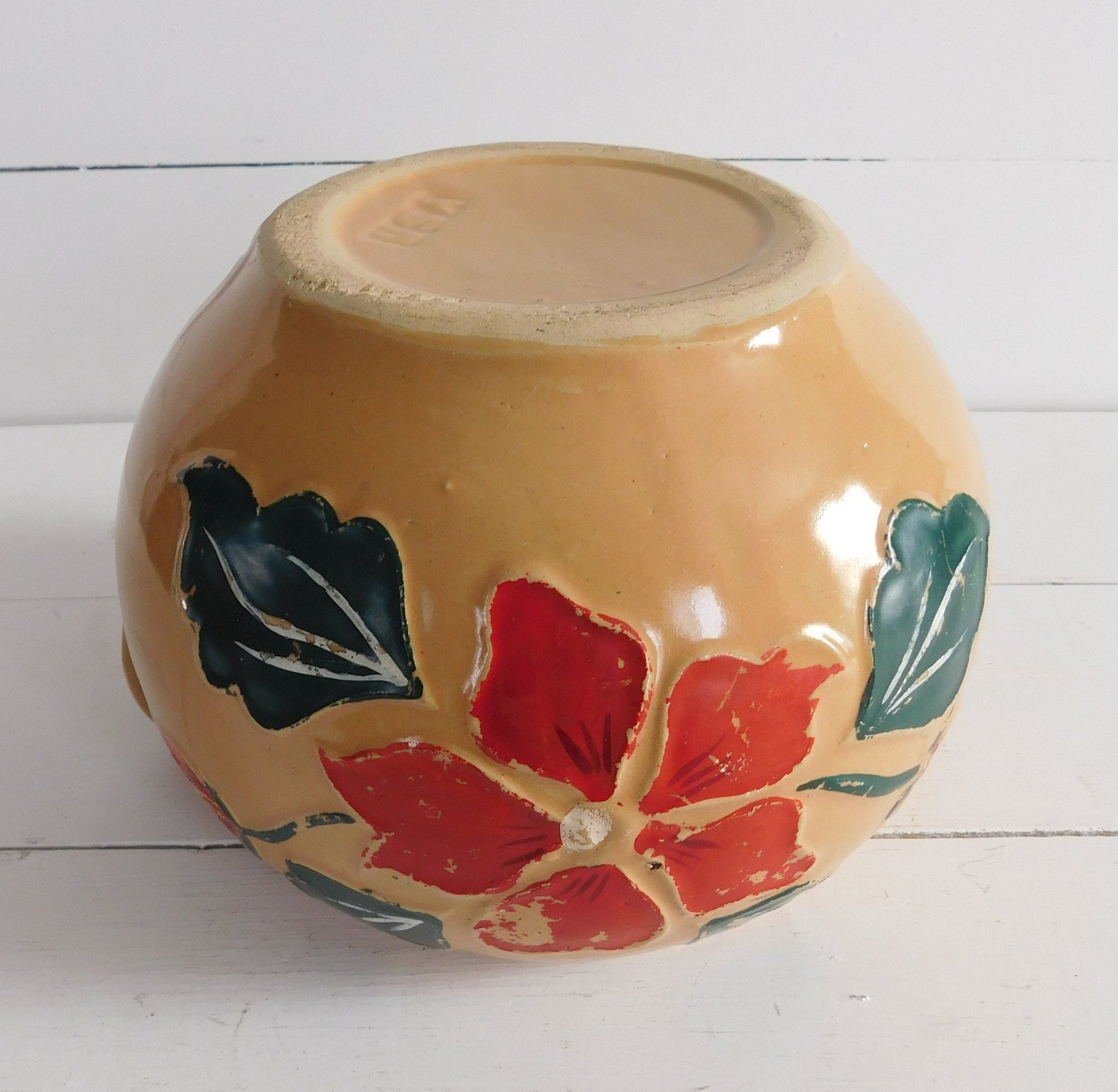 Vintage USA Hand Painted Flower Crock Bean Pot Stoneware | Etsy