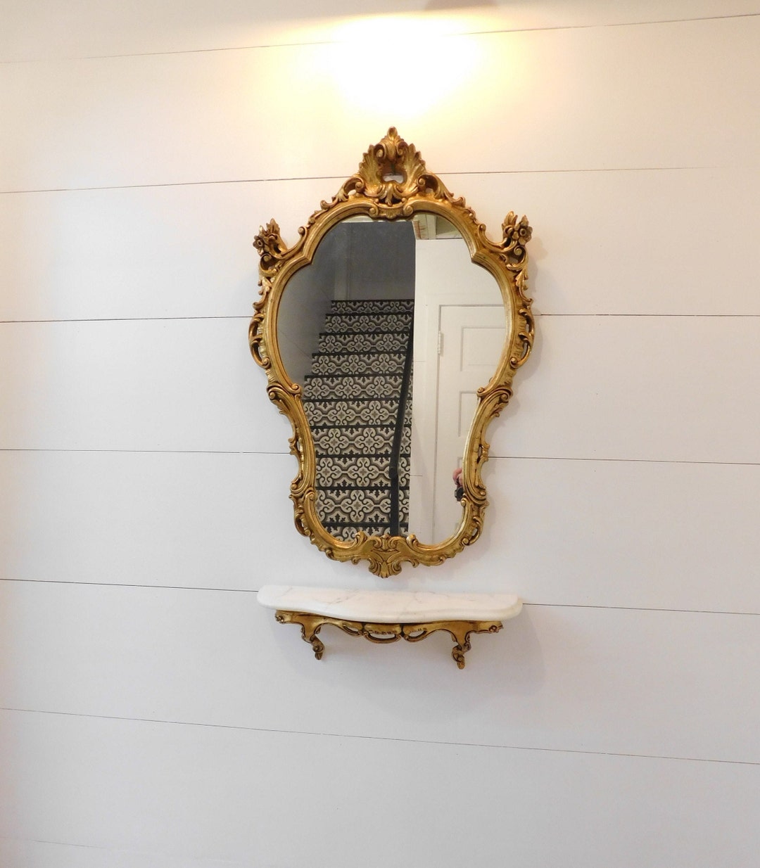 Vintage Gold Scroll Wall Mirror With Marble Shelf Farmhouse - Etsy