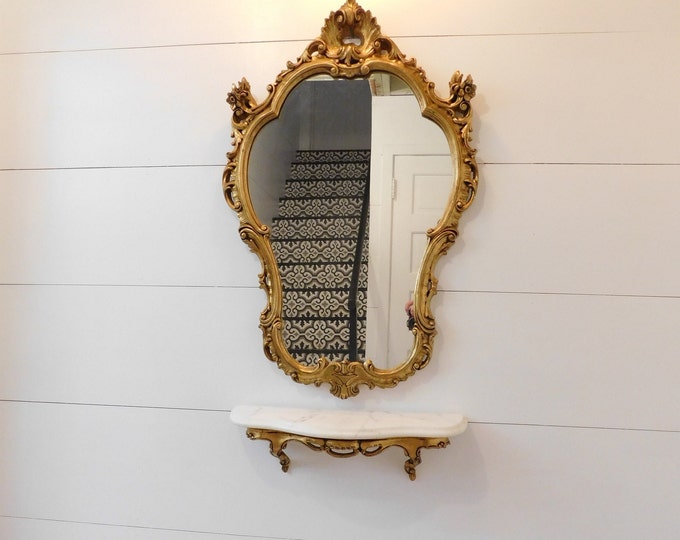 Vintage Gold Scroll Wall Mirror With Marble Shelf - Farmhouse - Gold ...