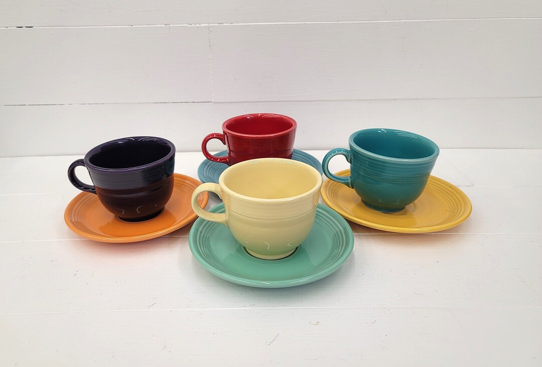 Vintage Mixed Colors of Fiestaware Cups and Saucers - Multicolor Fiesta ...