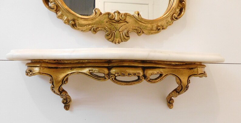 Vintage Gold Scroll Wall Mirror With Marble Shelf Farmhouse - Etsy