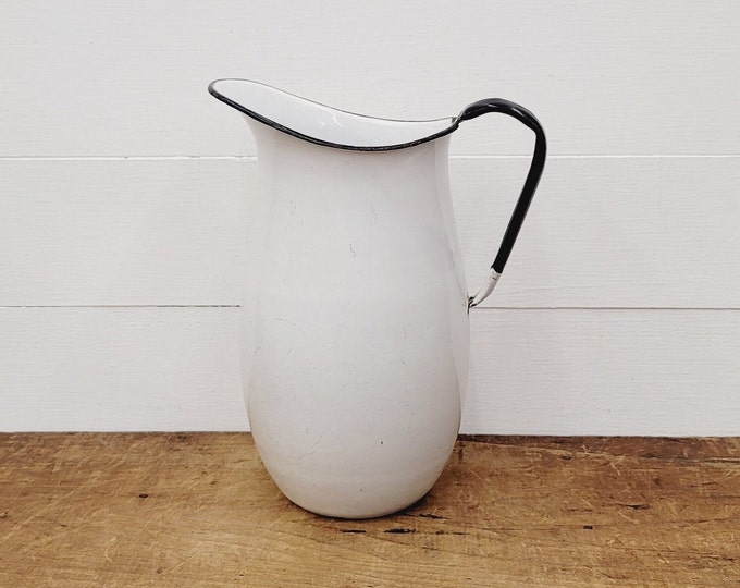 Vintage White Enamel Pitcher - Farmhouse Kitchen - White Enamelware ...