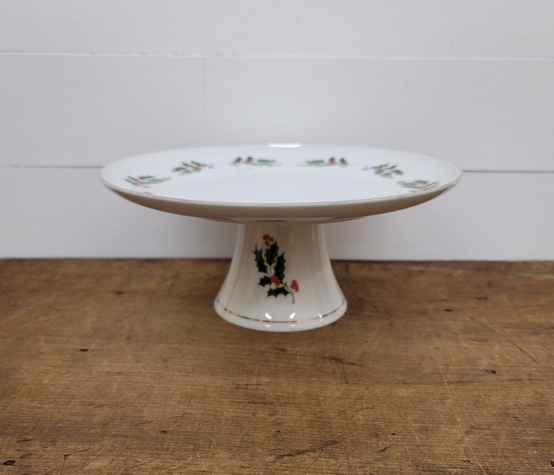 Vintage Japan Holly Berry Pedestal Cake Stand - Holiday Dessert Plate ...