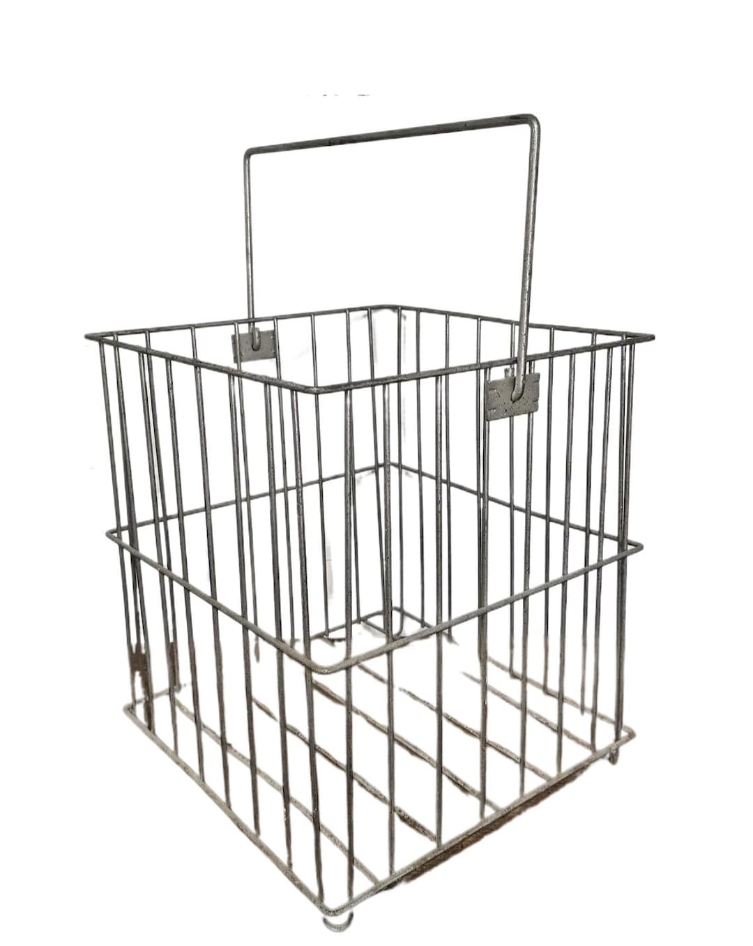 Vintage Metal Wire Milk Carry Basket - Storage Basket - Farmhouse Decor ...