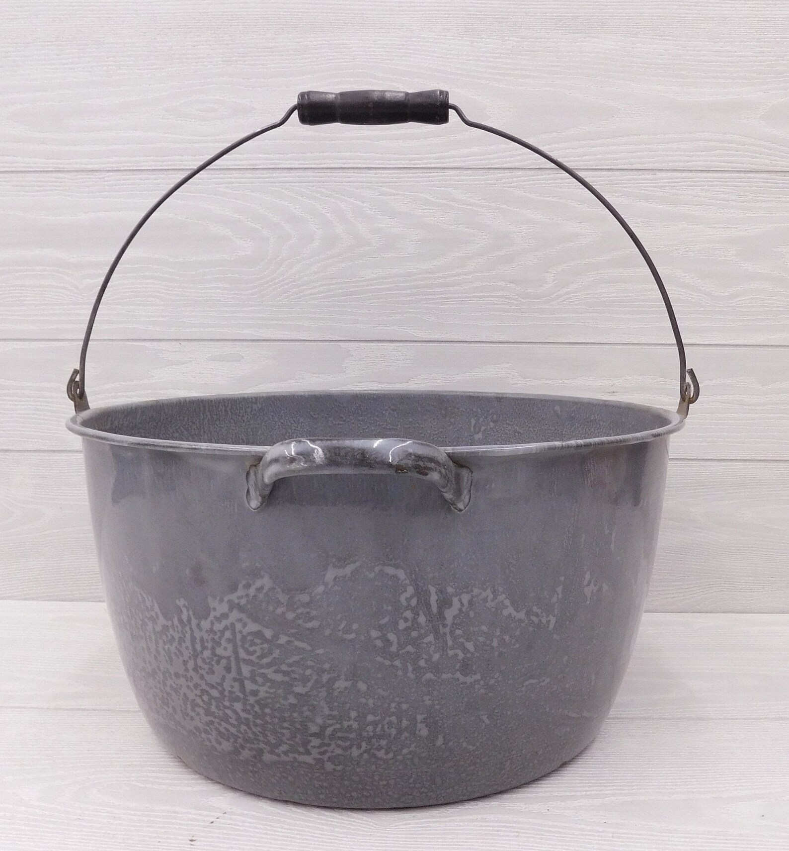 Vintage Large Gray Enamelware Bucket Pail Washtub With Carry | Etsy