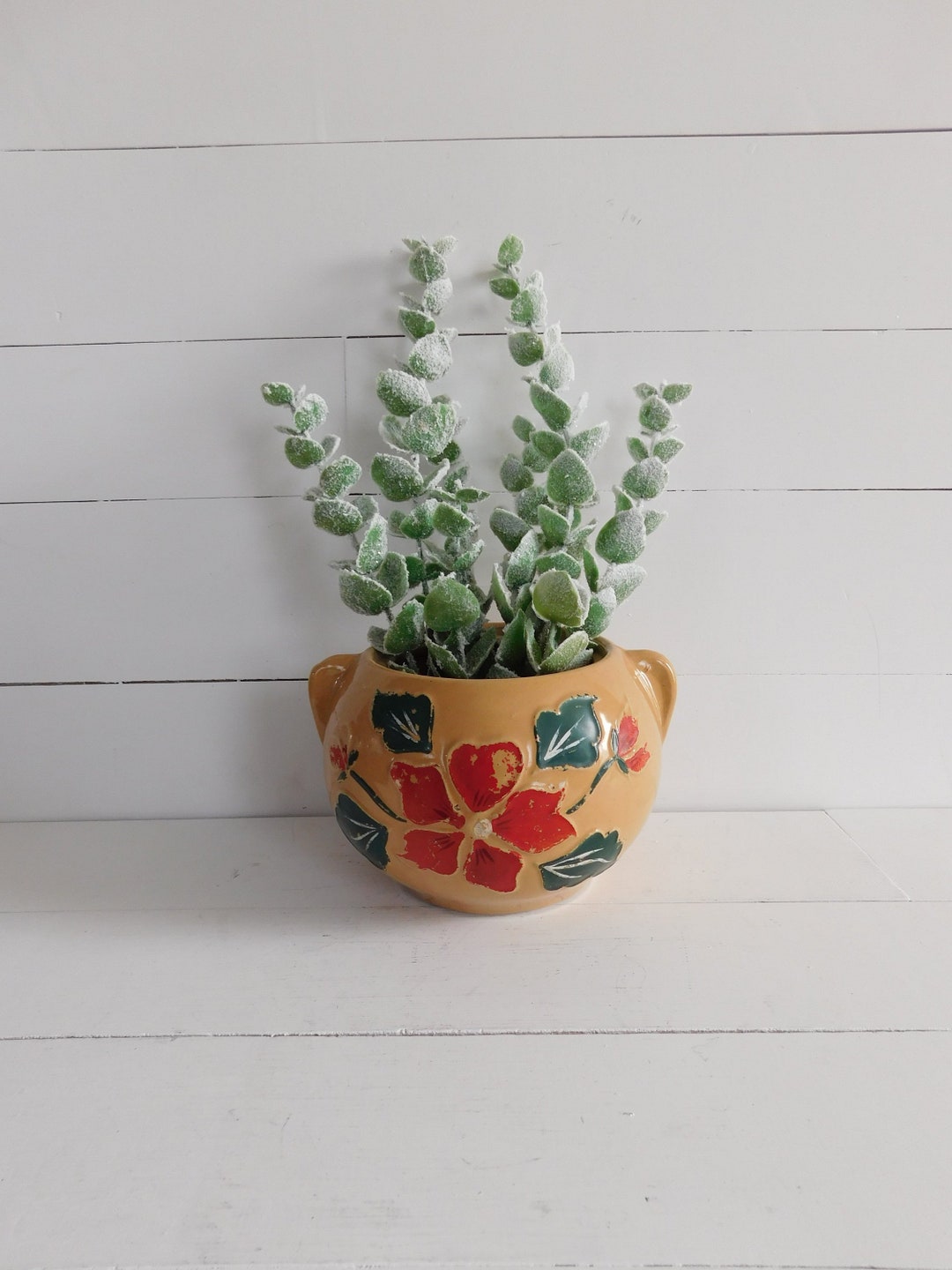 Vintage USA Hand Painted Flower Crock Bean Pot, Stoneware Crock, Farm ...