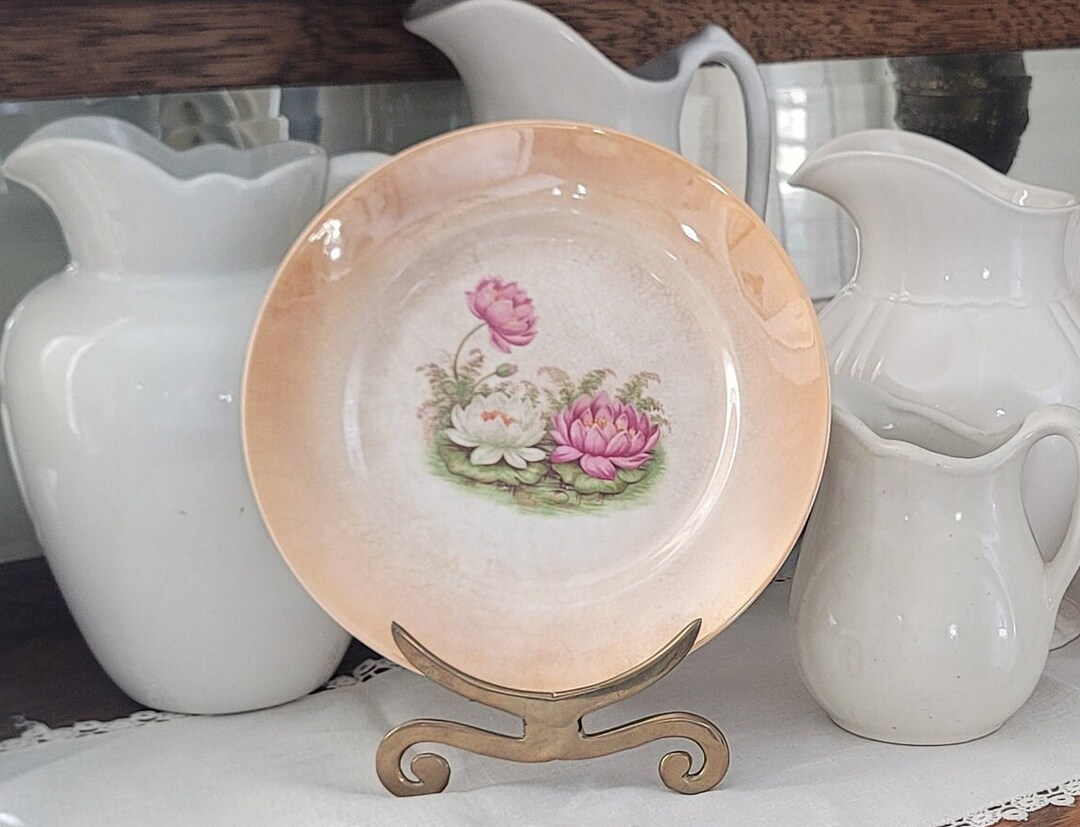 Vintage Crazed Stained Pink Flowers Plate - Farmhouse Cottage - Plate ...