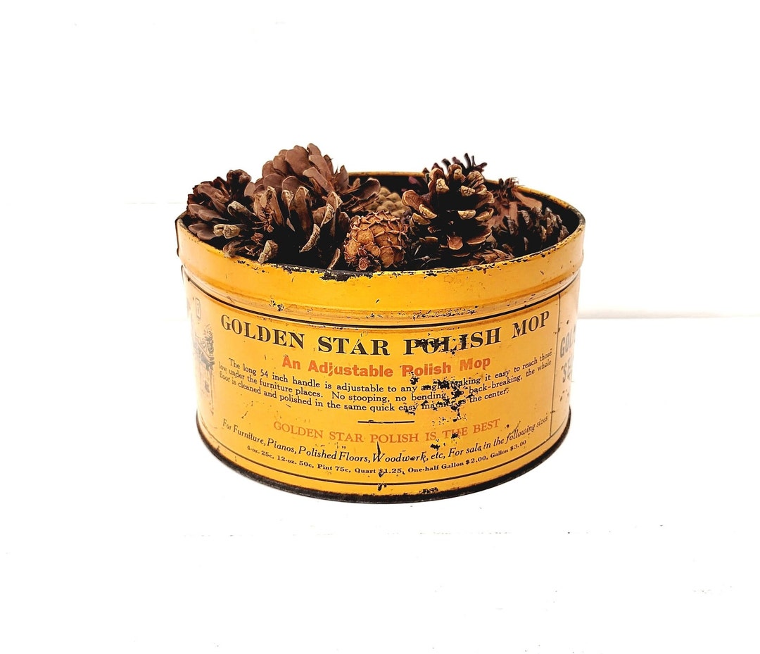 Vintage Golden Star Polish Mop Tin - Farmhouse Fall Decor - Rustic Tin ...