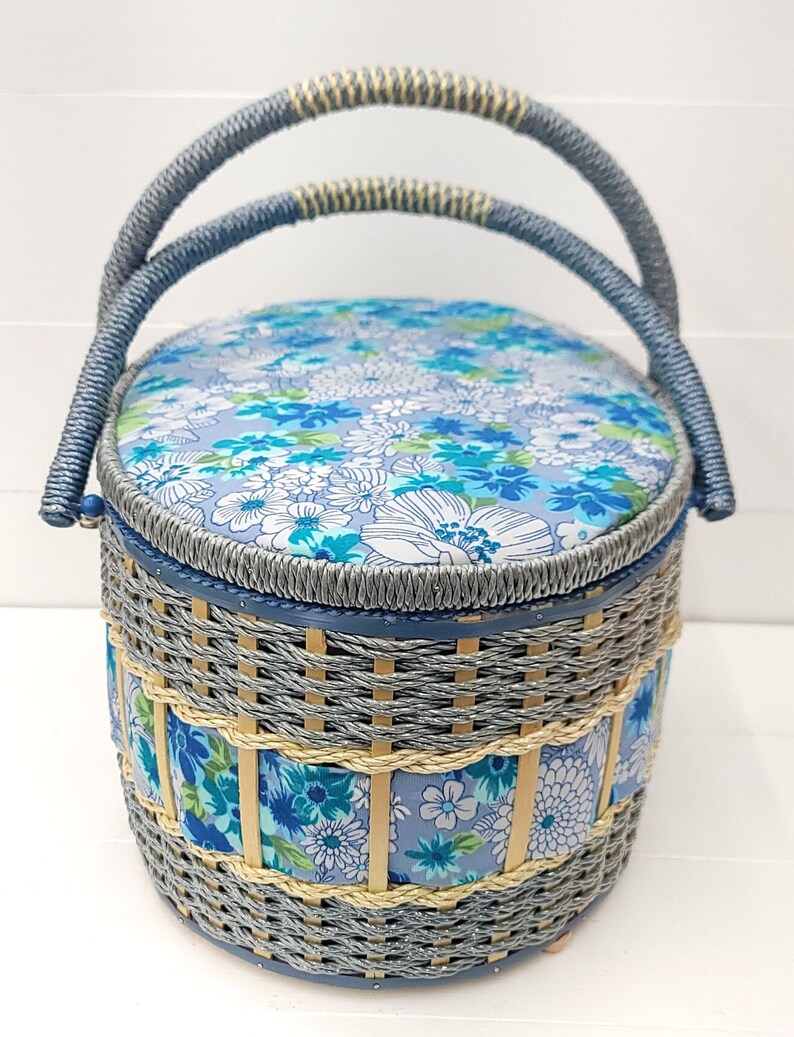 Vintage SEARS Best Blue Flower Power Carry Sewing Basket - Etsy