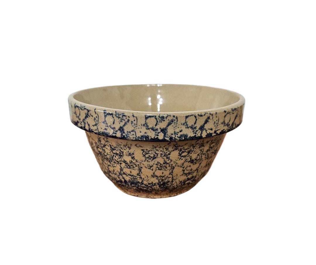 Vintage Blue Sponge Stoneware Mixing Bowl - Farmhiuse Kitchen - Etsy