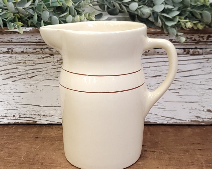 Vintage Yellow Ware Milk Pitcher Striped Stoneware Serving Pitcher ...