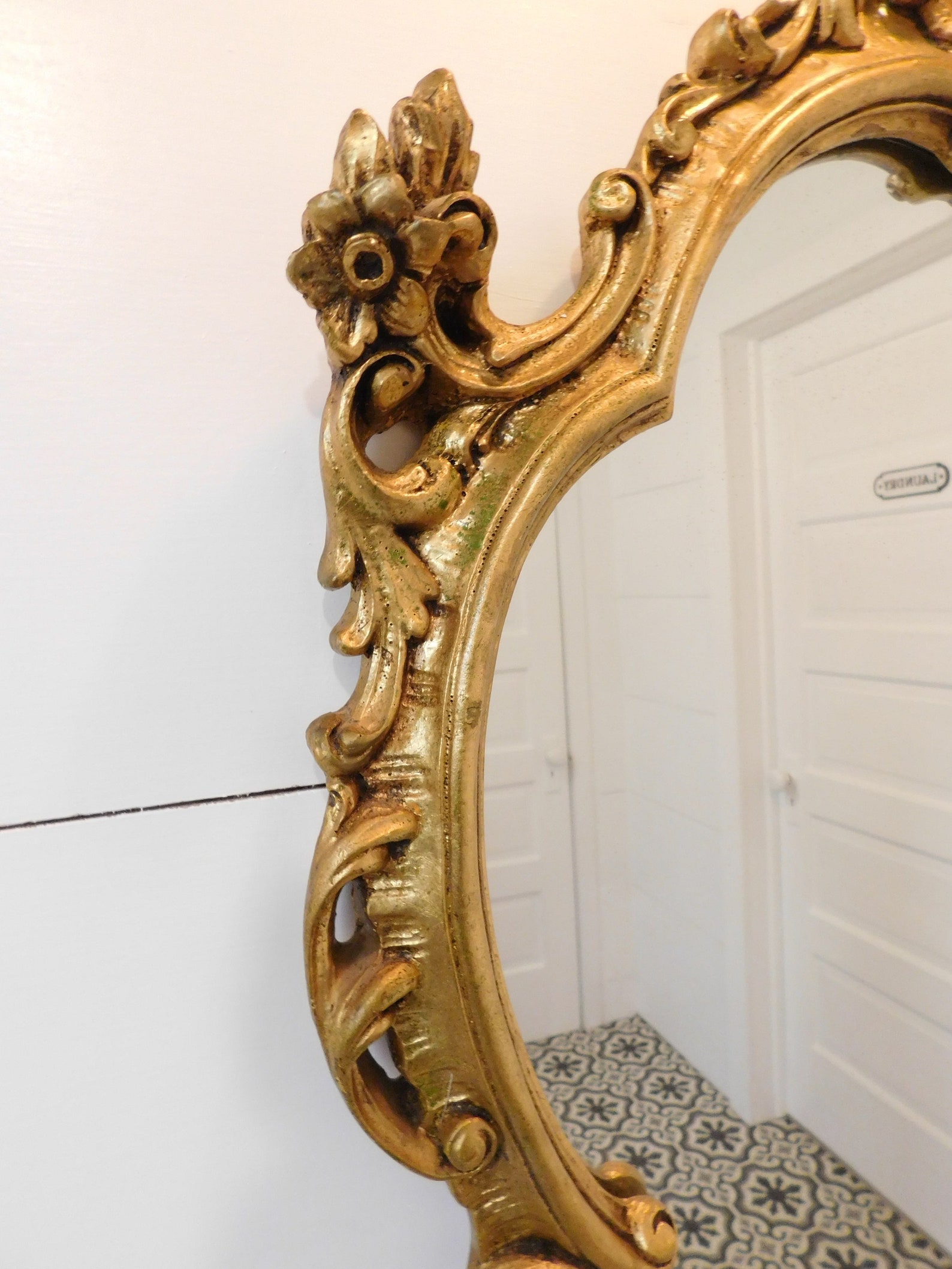 Vintage Gold Scroll Wall Mirror With Marble Shelf Farmhouse - Etsy