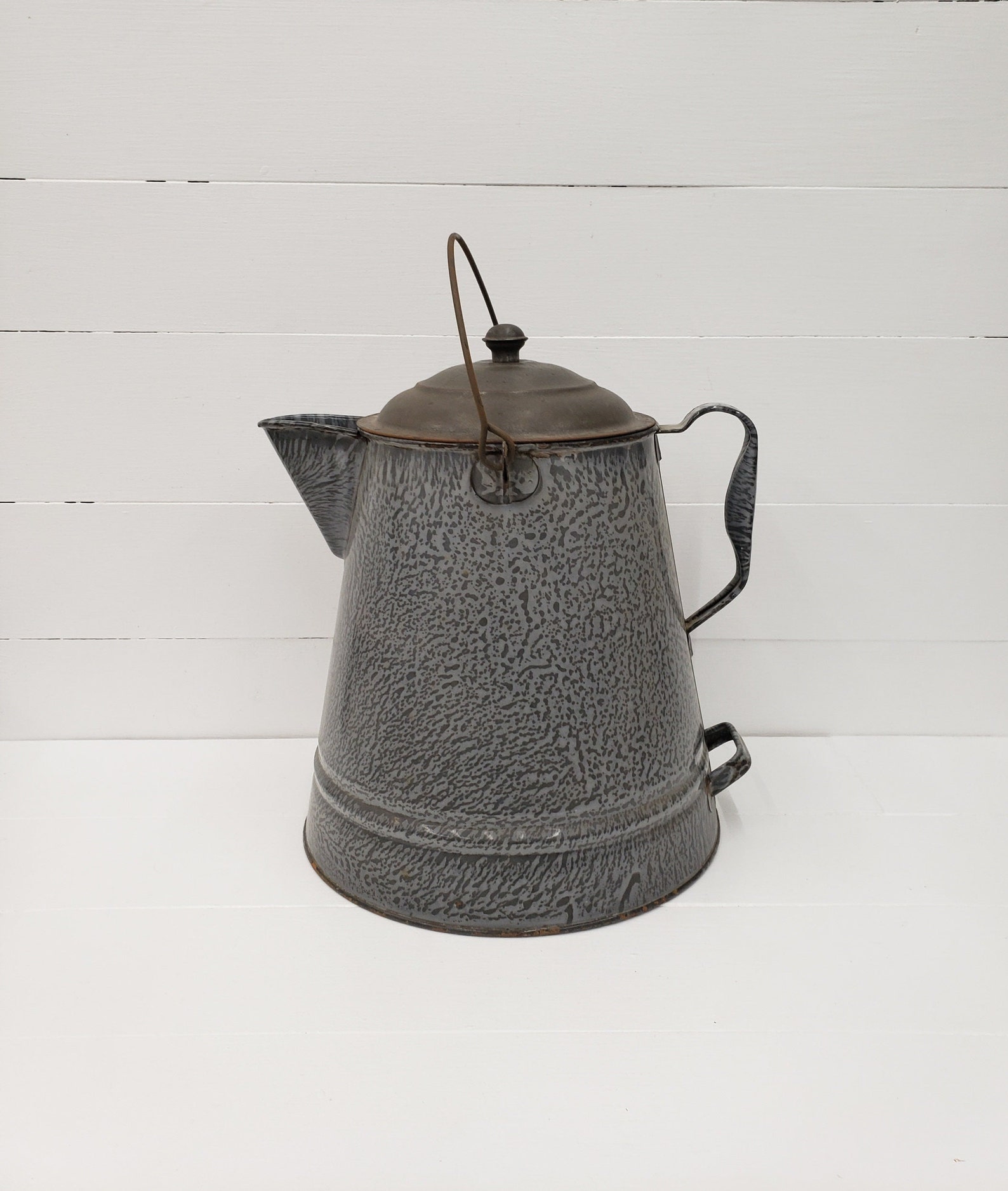 Vintage Gray Graniteware Enamel Kettle Farmhouse Decor - Etsy