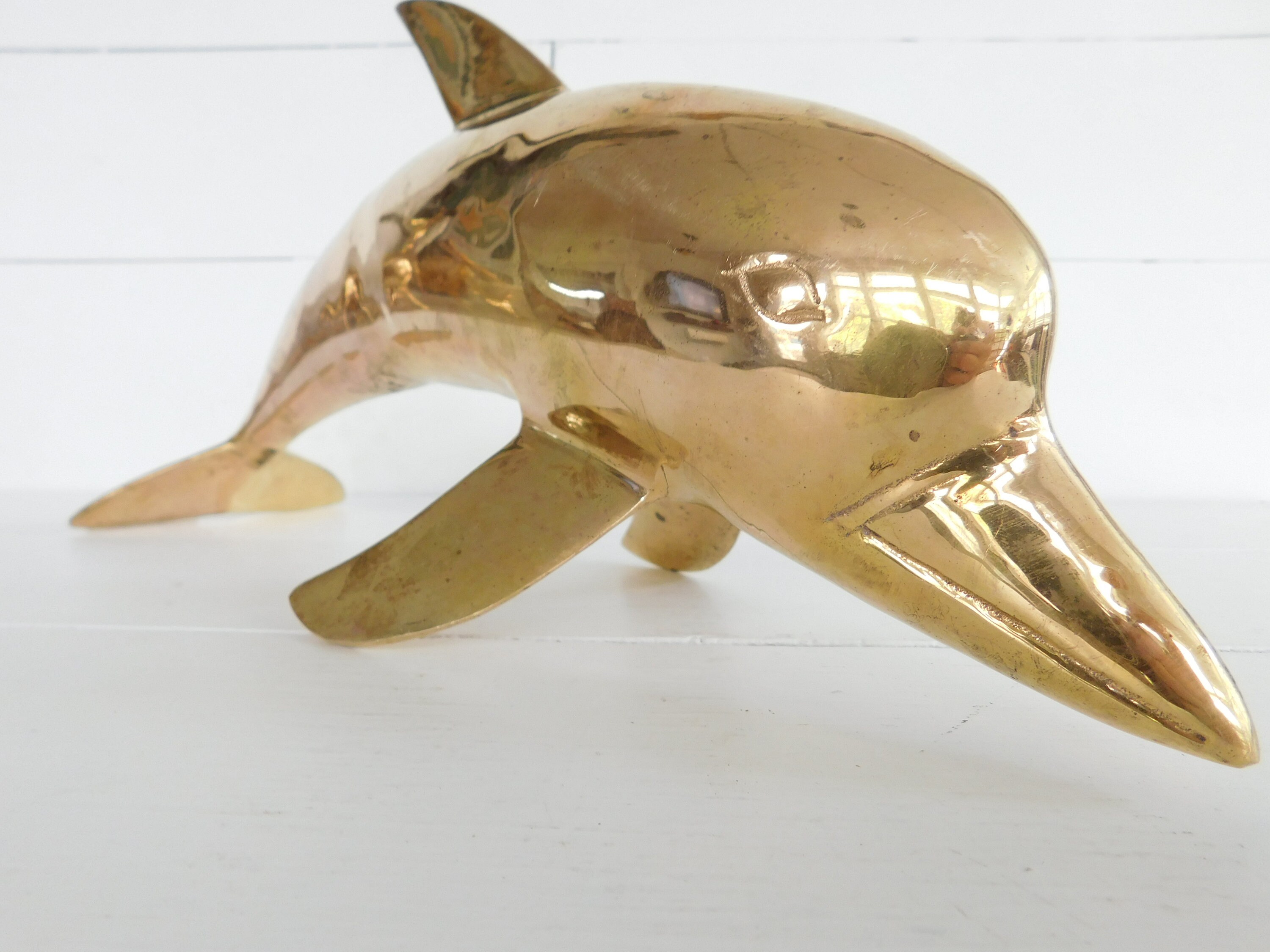 Vintage Large Brass Dolphin Figurine Coastal Decor Dolphin | Etsy