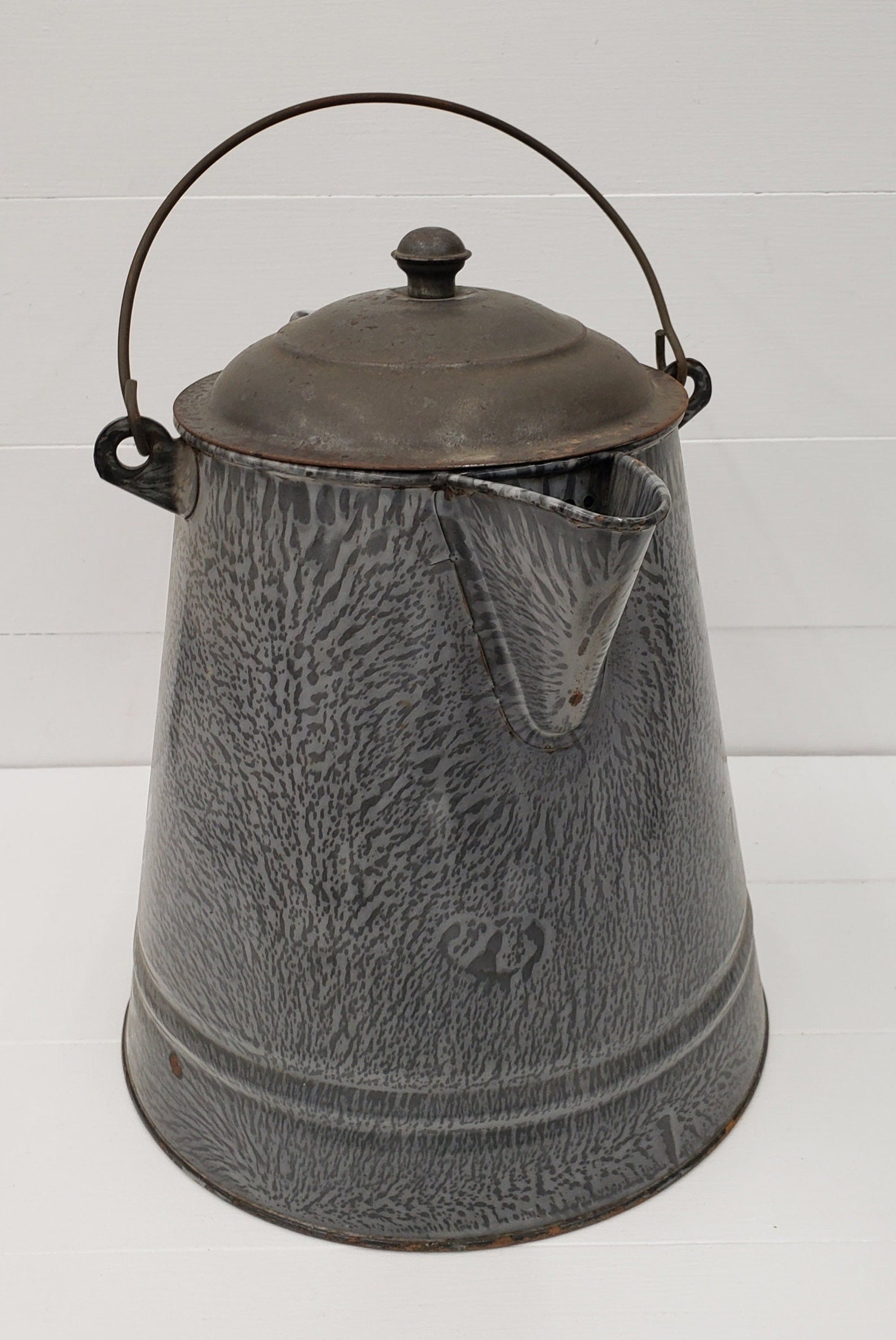 Vintage Gray Graniteware Enamel Kettle Farmhouse Decor - Etsy