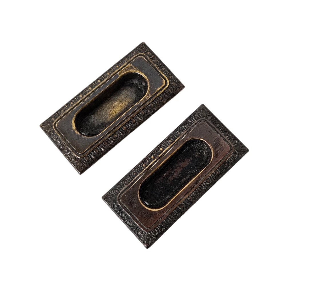 VINTAGE Metal Pocket Door Handles - Recessed Metal Decorative Hardware ...
