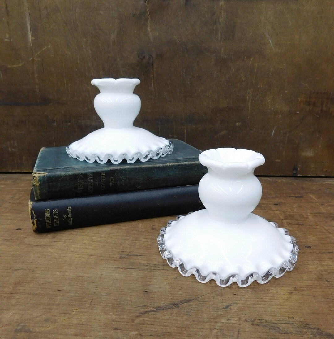 Vintage FENTON Glass Silvercrest Candlesticks - Wedding Candlesticks ...