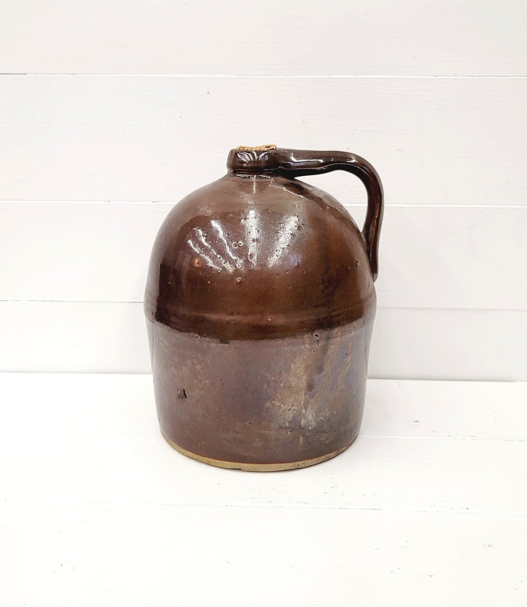 Vintage Brown Stoneware Whiskey Jug - Farmhouse Decor - Stoneware ...