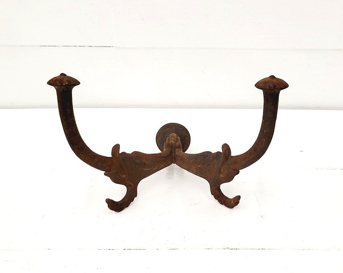 Antique Victorian Cast Iron Hall Tree Double Hook - Rusty Metal ...