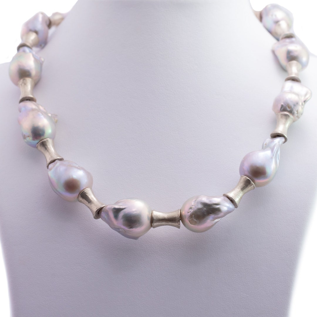Genuine Fresh Water Baroque Soft Grey Pearls with Sterling Silver ...