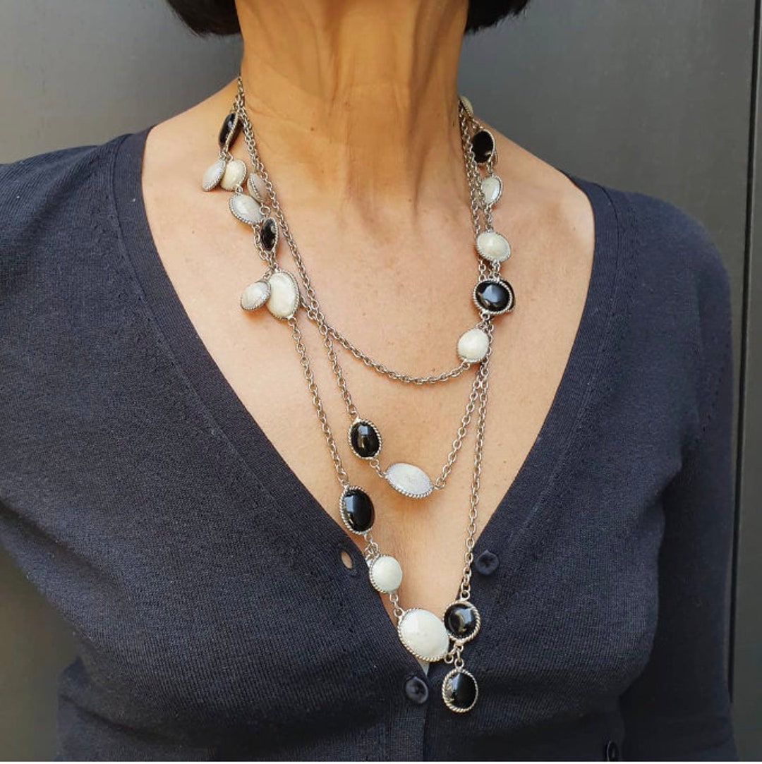 Pate-de-verre Chain Sautoir - Black & White - Etsy
