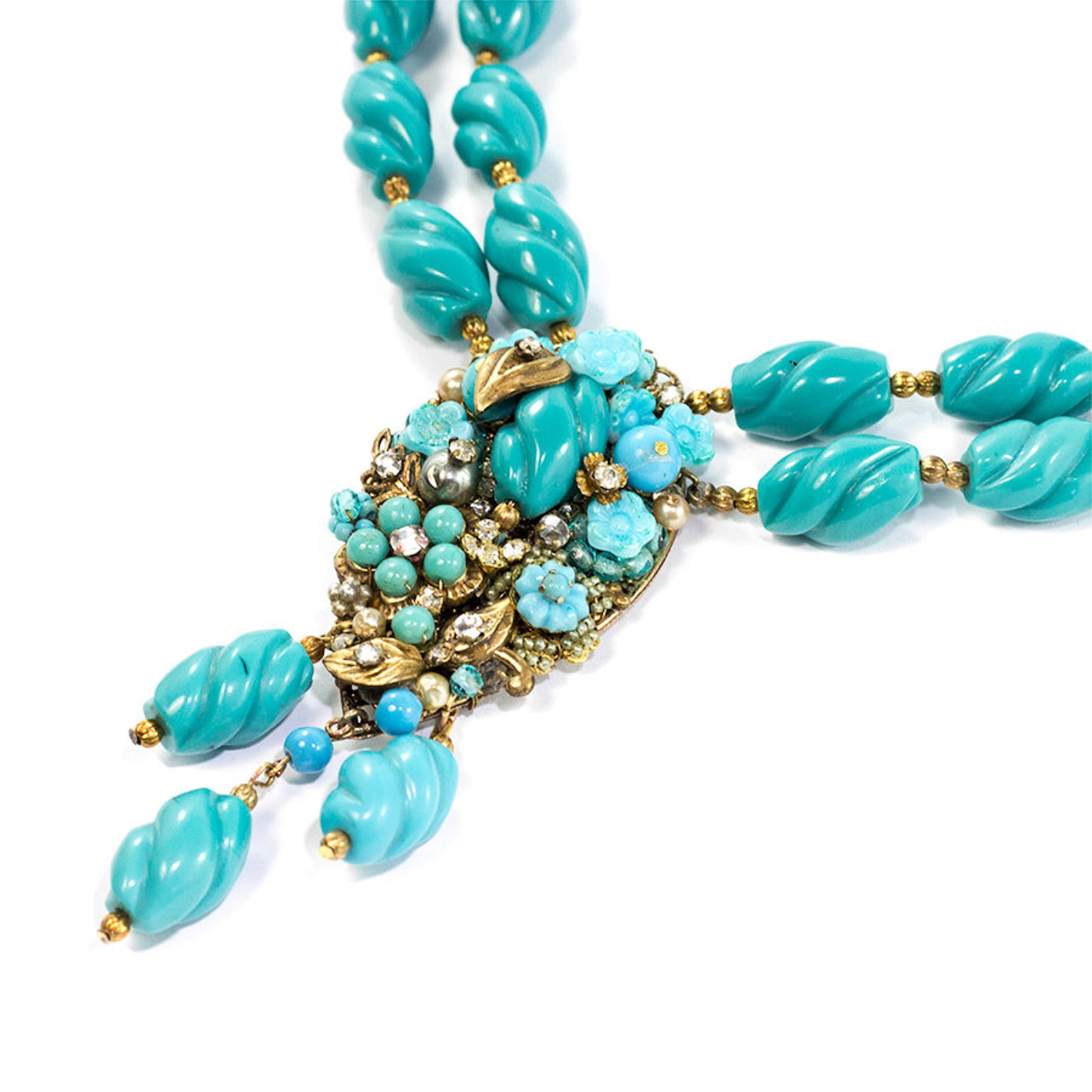 Vintage Miriam Haskell Signed 2-strand Turquoise Glass Bead - Etsy