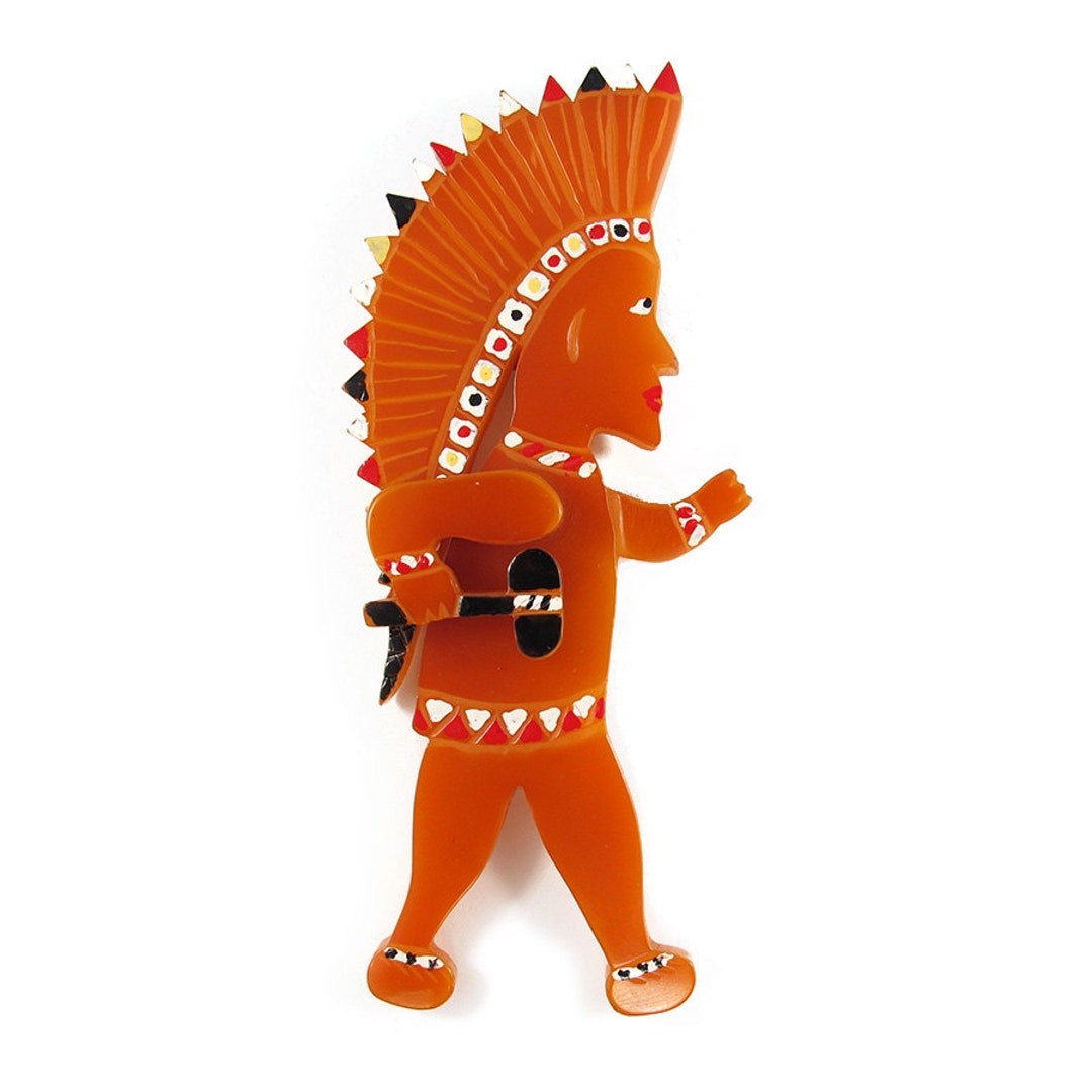 Reworked Vintage Bakelite Carved Indian Figure Brooch C. 1950 - Etsy