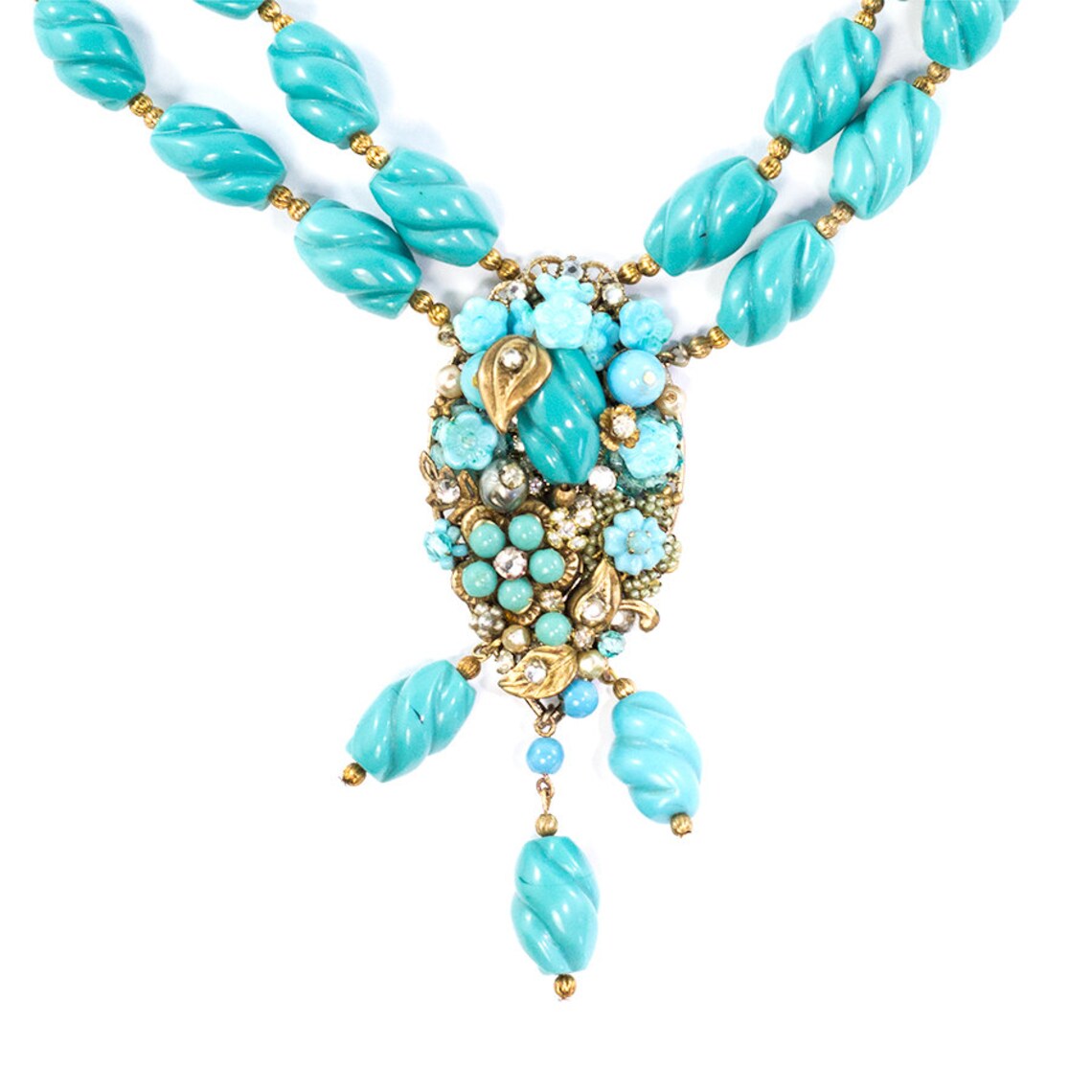 Vintage Miriam Haskell Signed 2-strand Turquoise Glass Bead - Etsy